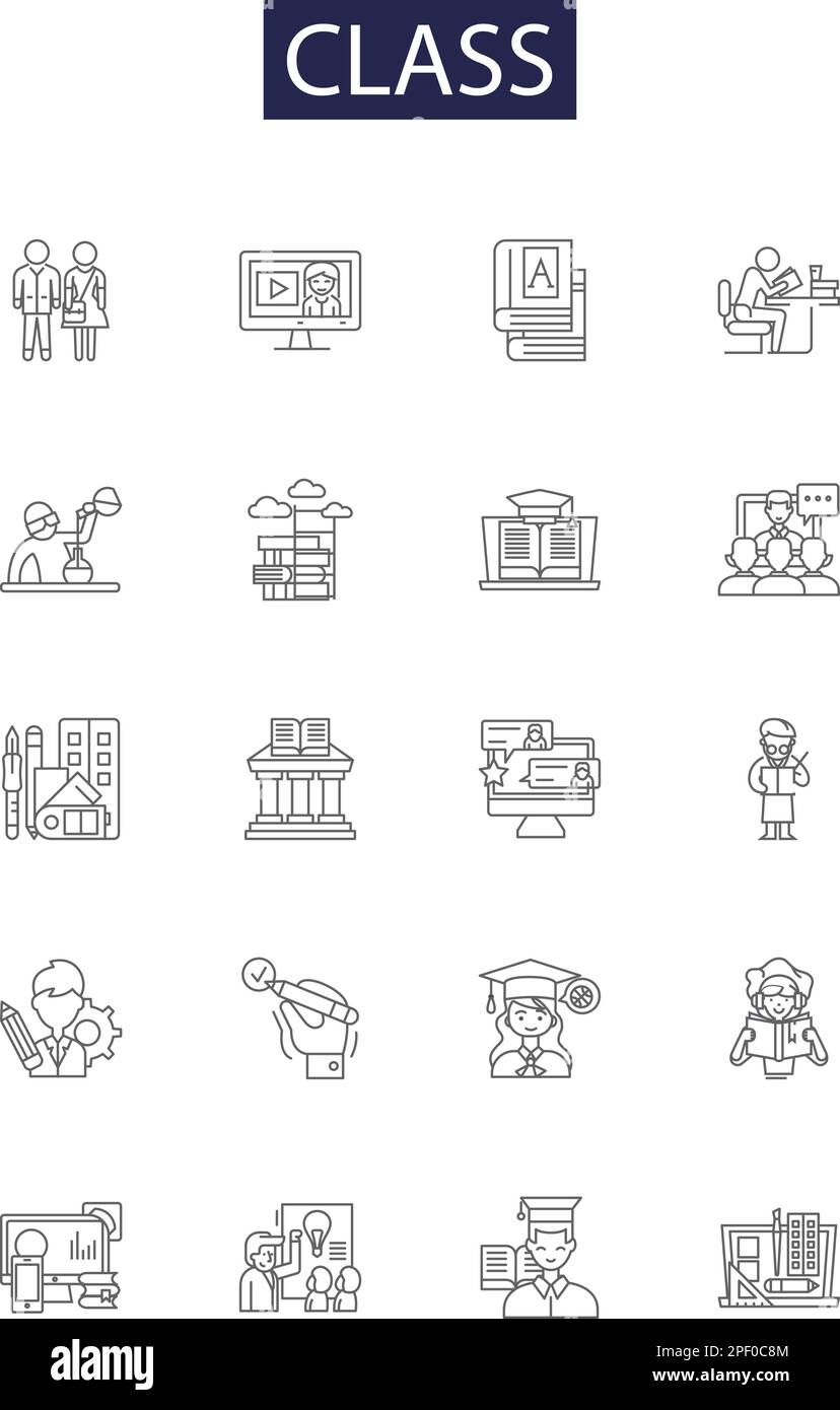 Class line vector icons and signs. Group, Course, Pupils, School, Grade ...