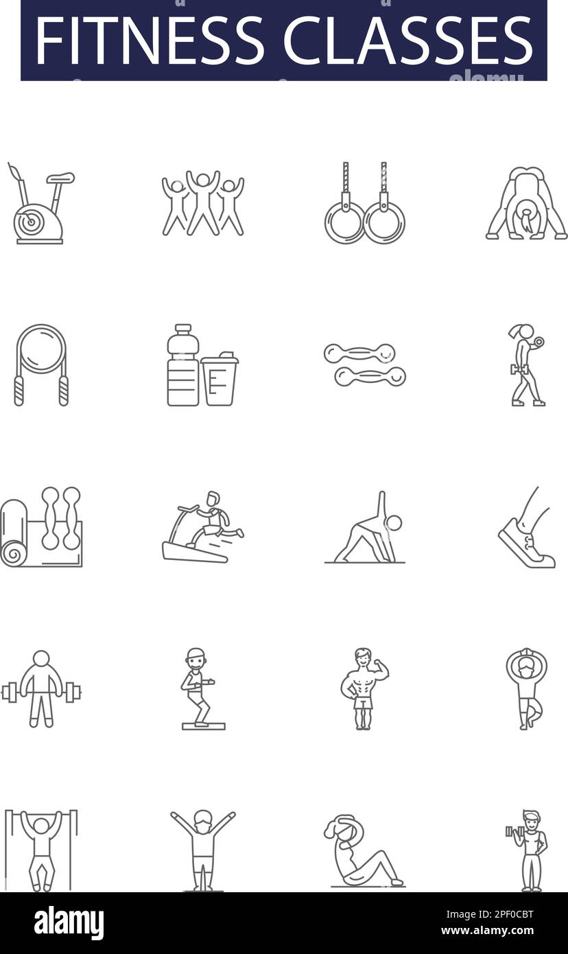 Fitness classes line vector icons and signs. Exercise, Training ...