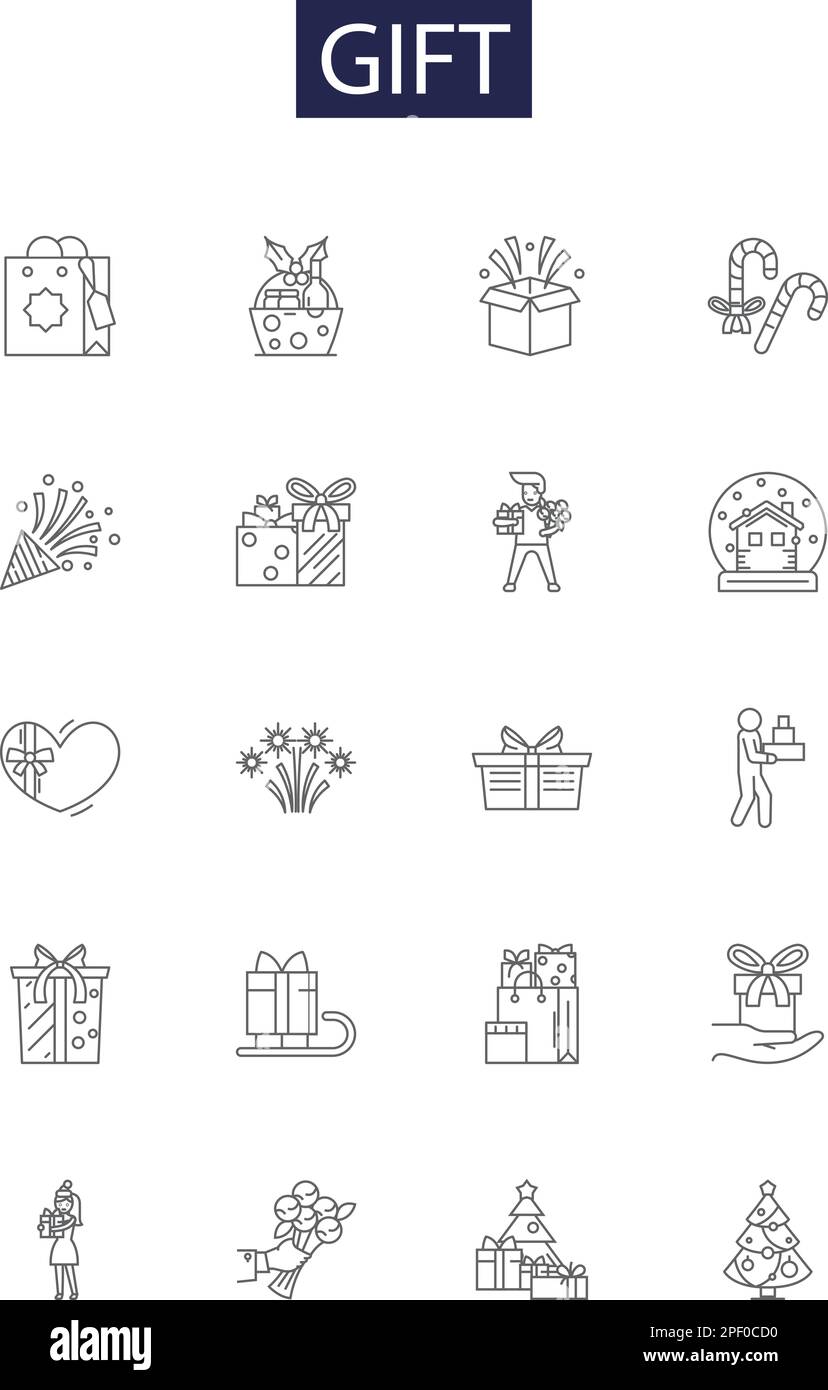 Gift line vector icons and signs. Reward, Offering, Token, Souvenir ...