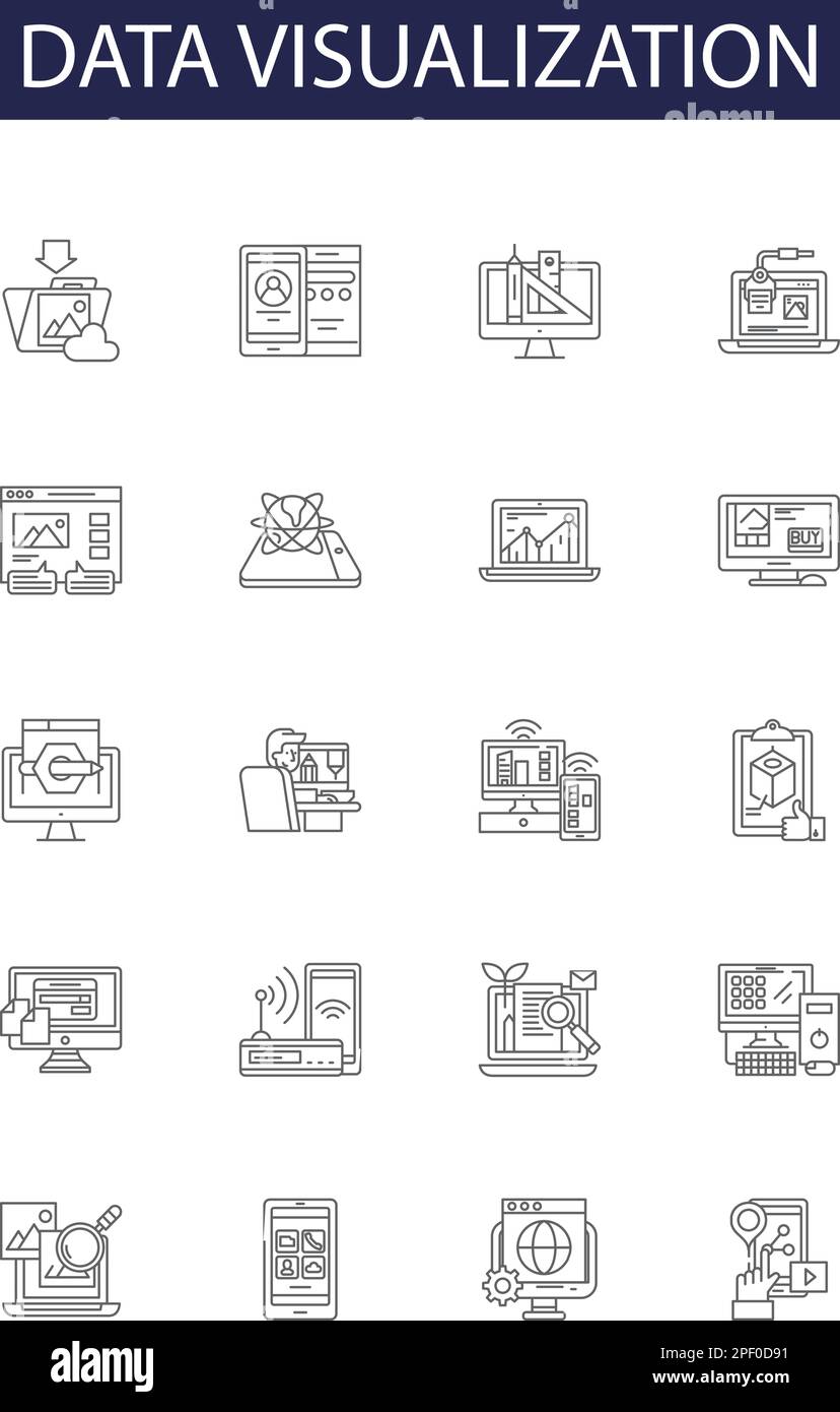 Data Visualization Line Vector Icons And Signs Plotting Diagramming Charting Mapping