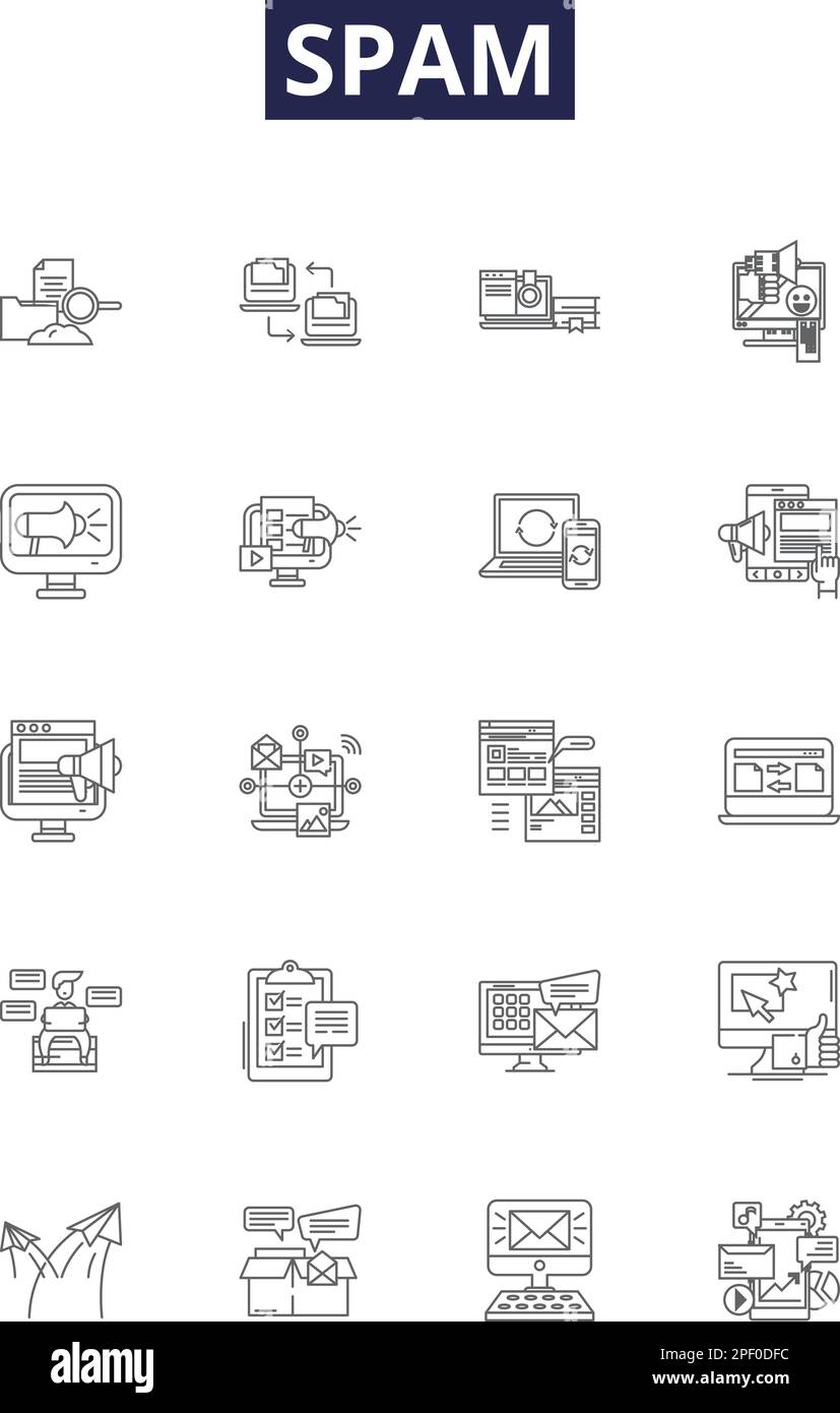 Spam line vector icons and signs. Junk, Unwanted, Filtered, Bot ...