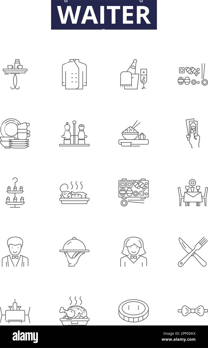 Waiter line vector icons and signs. restaurant, man, service, food ...