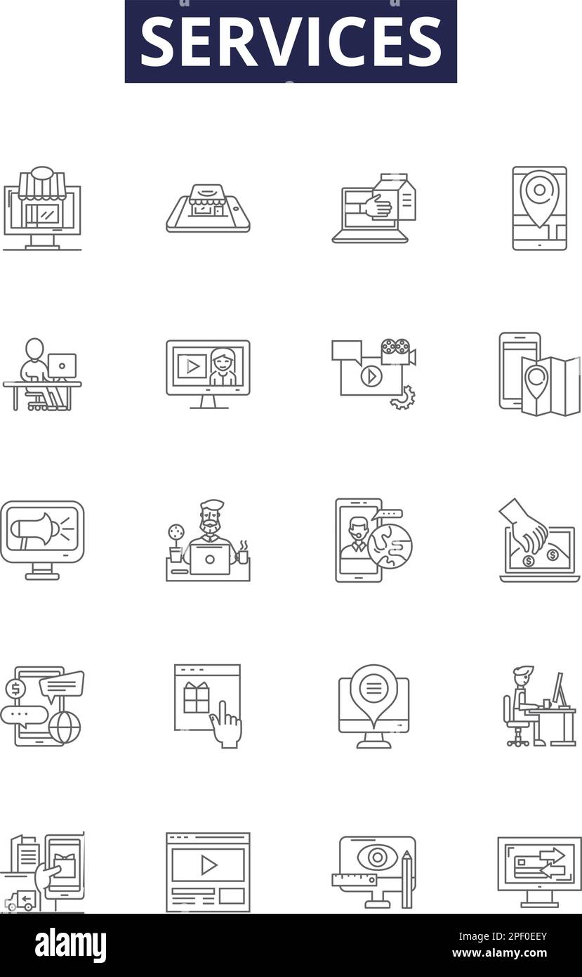 Services line vector icons and signs. Providing, Offering, Facilitating ...