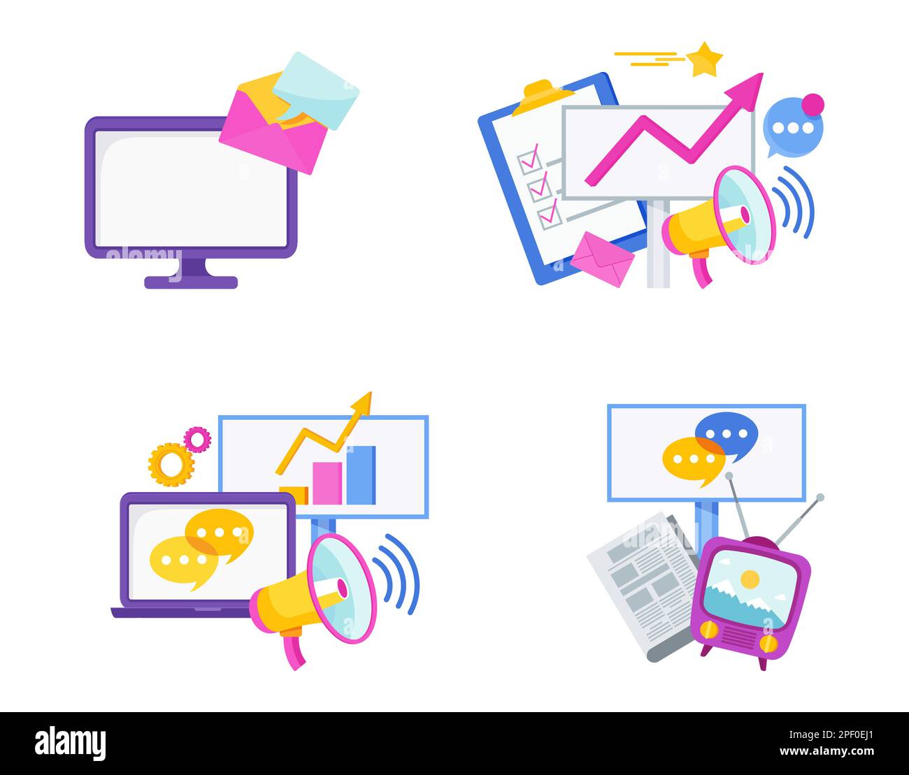 Advertising and promotion icons set. Promotion strategy. Digital ...