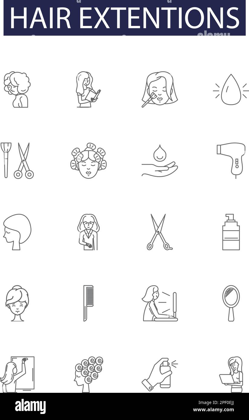 Hair extentions line vector icons and signs. hair, salon, hairdresser ...