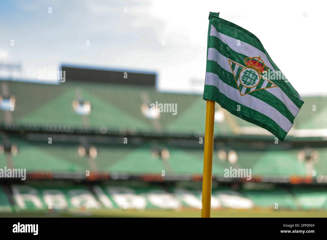 Seville, Spain. 16th Mar, 2023. A Real Betis branded corner flag is ...