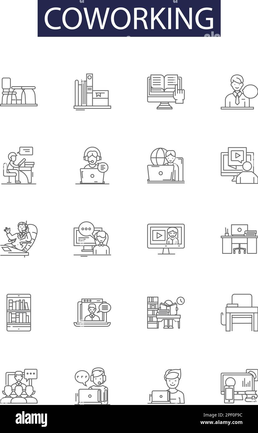 Coworking line vector icons and signs. Offices, Shared, Community ...