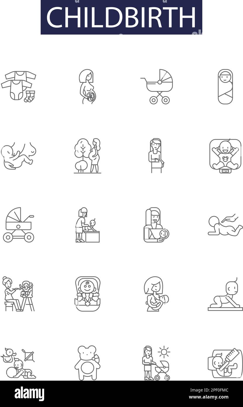 Childbirth line vector icons and signs. Cesarean, Labour, Midwife ...