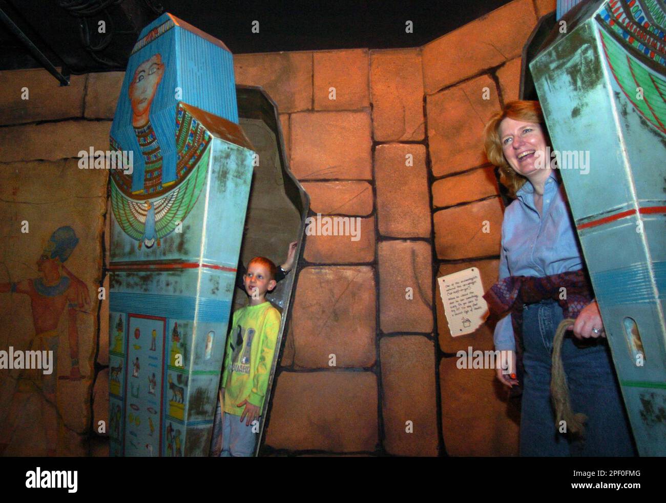 Lisa Klaskin, left, and her grandson Cody Stevens go inside mummy ...