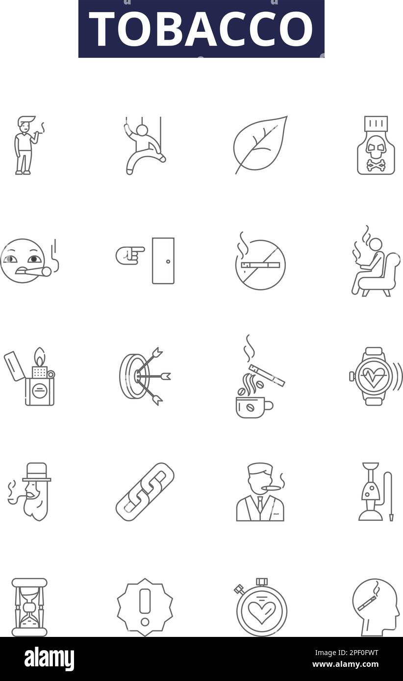 Tobacco line vector icons and signs. Smoking, Cigar, Cigarette, Pipe ...
