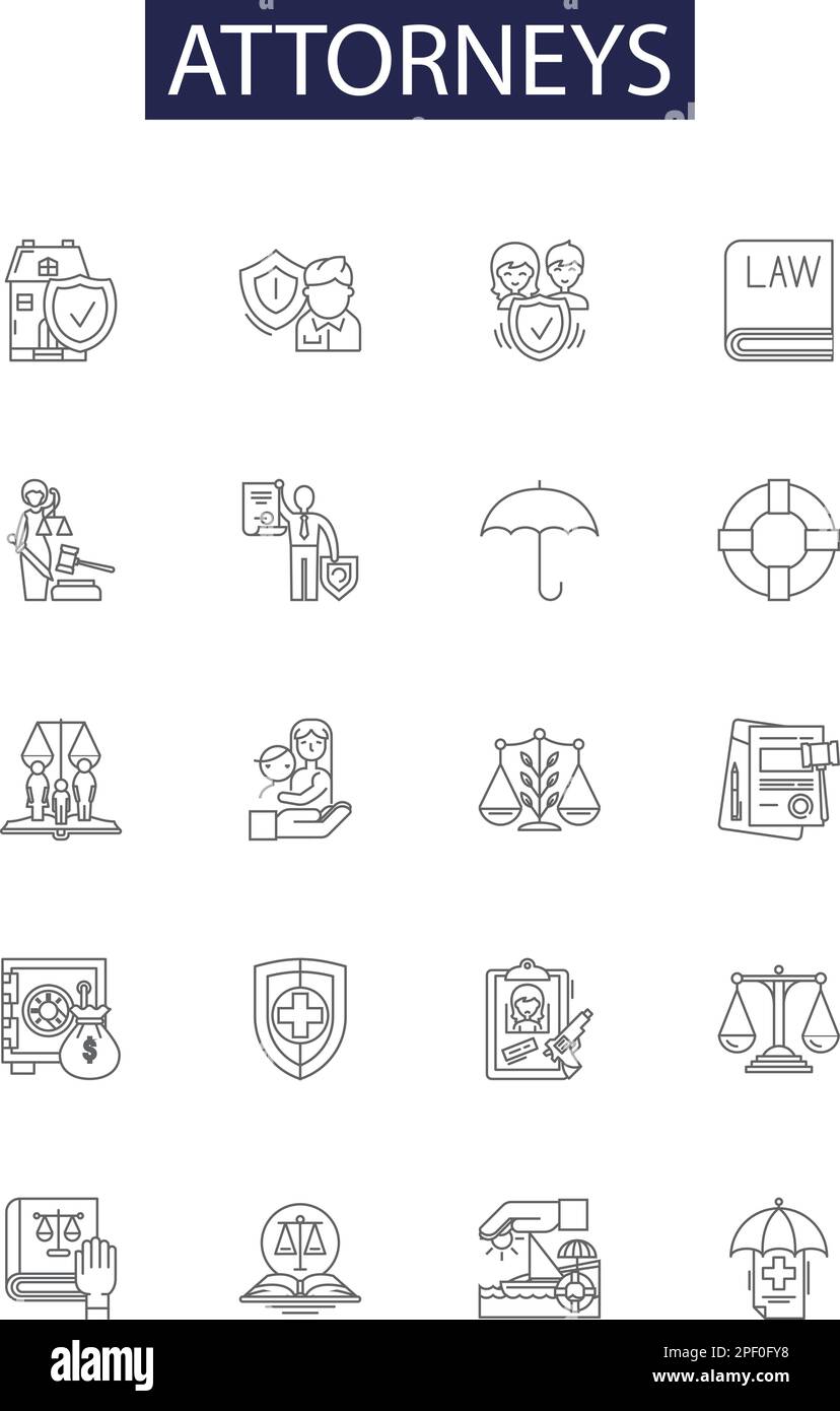 Attorneys line vector icons and signs. solicitor, counsel, barrister ...