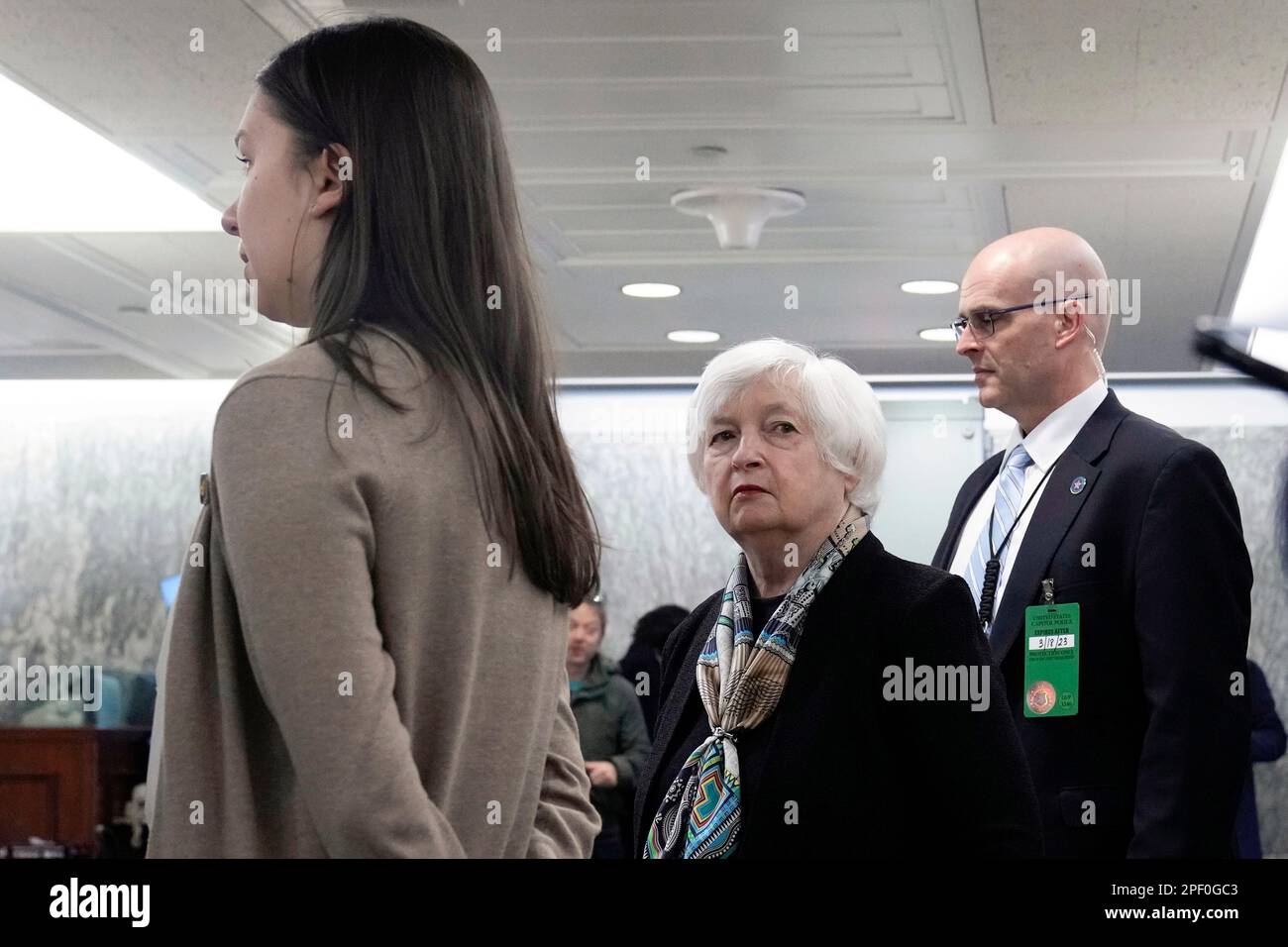 Treasury Secretary Janet Yellen arrives in the Dirksen Senate Office ...