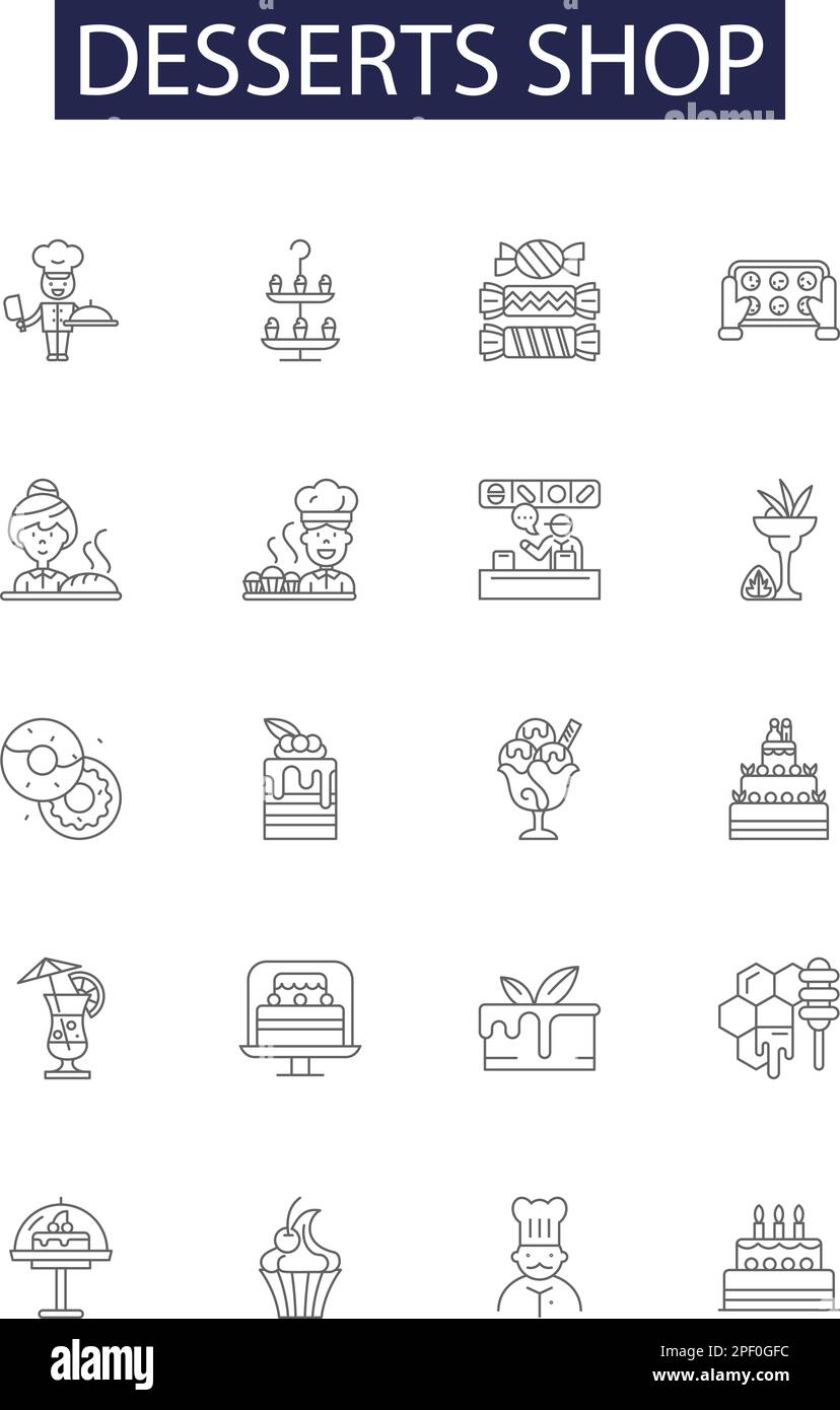 Desserts shop line vector icons and signs. Shop, Cakes, Ice-cream, Pies, Pastries, Sweet, Donuts ...