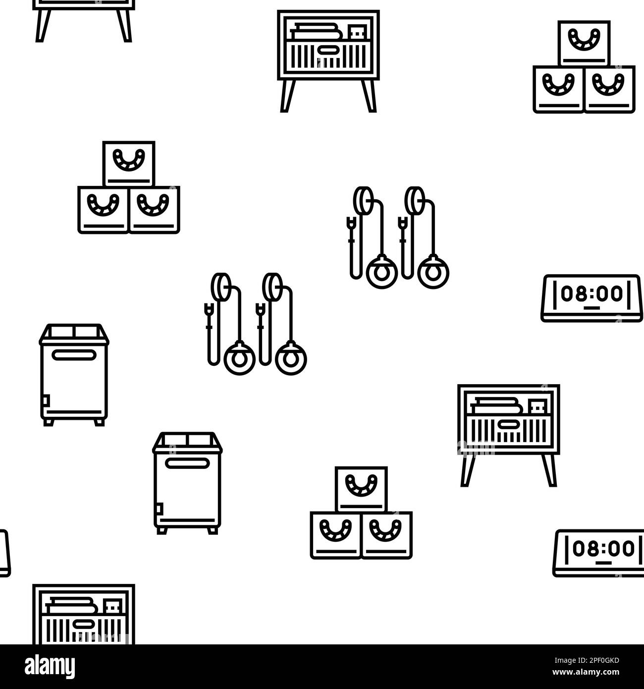 bedroom room interior bed vector seamless pattern Stock Vector Image ...