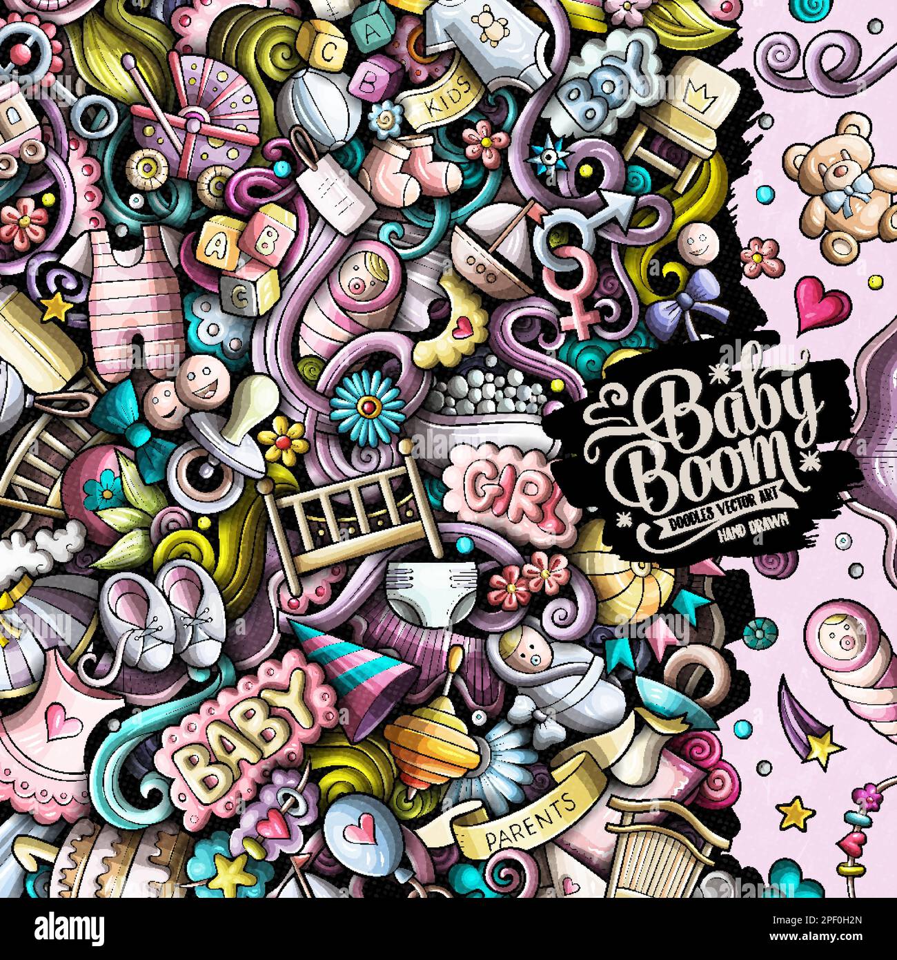 Baby vector doodles border illustration. Child frame design. Newborn ...