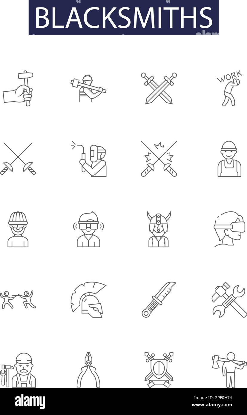 Blacksmiths line vector icons and signs. Forging, Anvil, Stamping ...