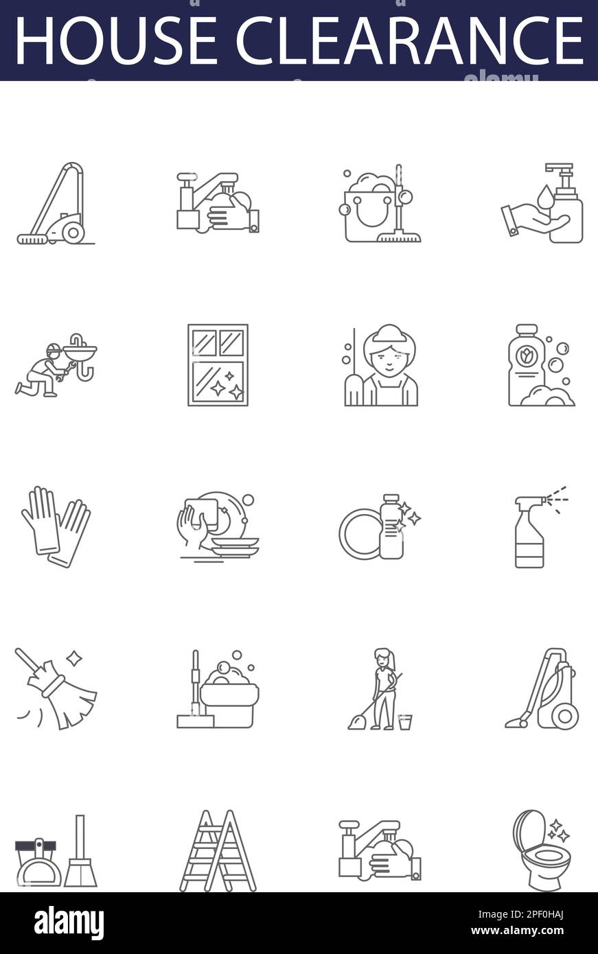 House clearance line vector icons and signs. Moving, Reclaim, Purging ...