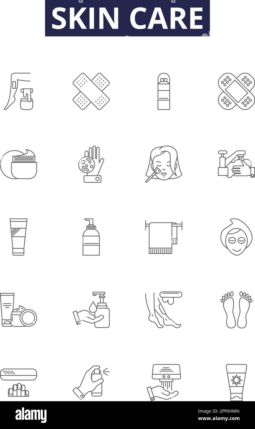 Skin care line vector icons and signs. Cleansing, Sunscreen ...