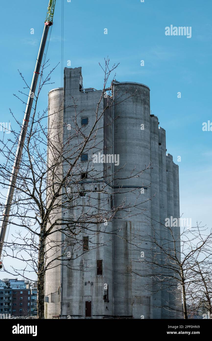 Sandnes, Norway, March 10 2023, Old Concrete Storage Silos Being ...