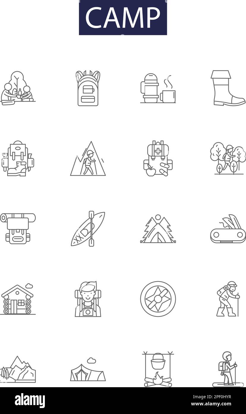 Camp line vector icons and signs. Outpost, Tent, Outing, Outdoors ... Camp line vector icons and signs. Outpost, Tent, Outing, Outdoors ...