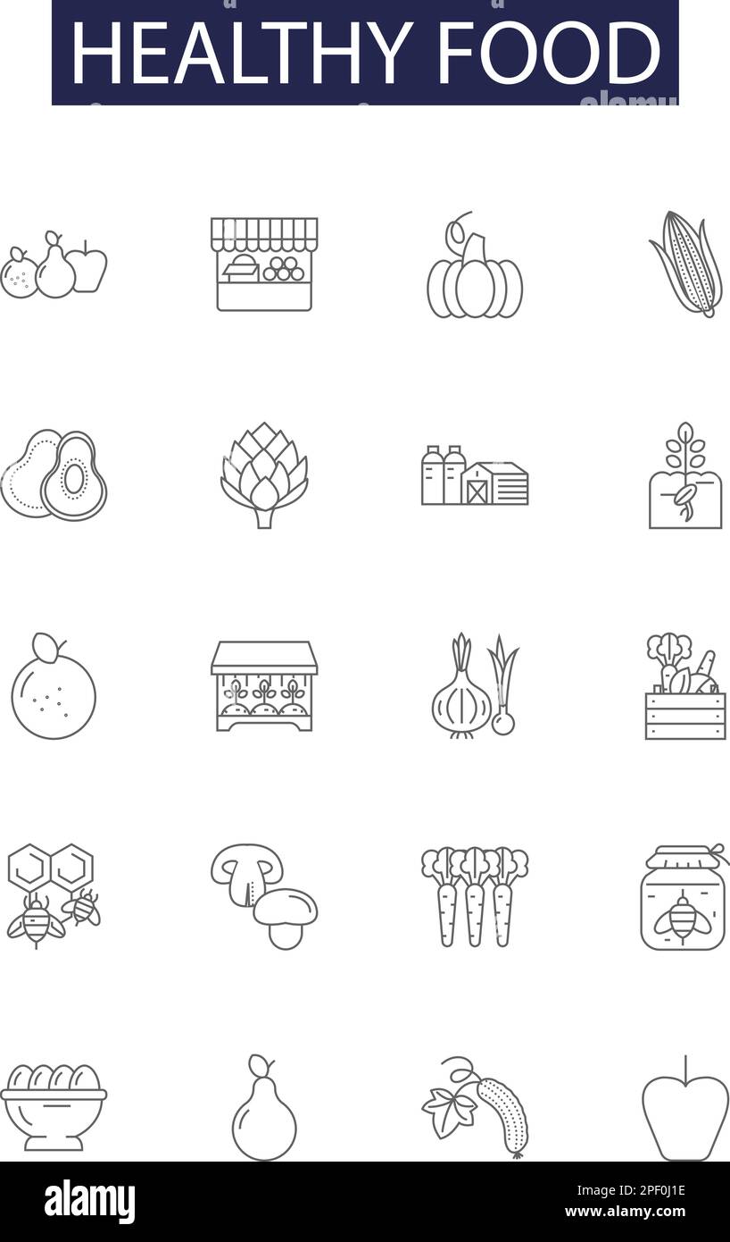 Healthy food line vector icons and signs. Vegetables, Fruits, Nuts ...