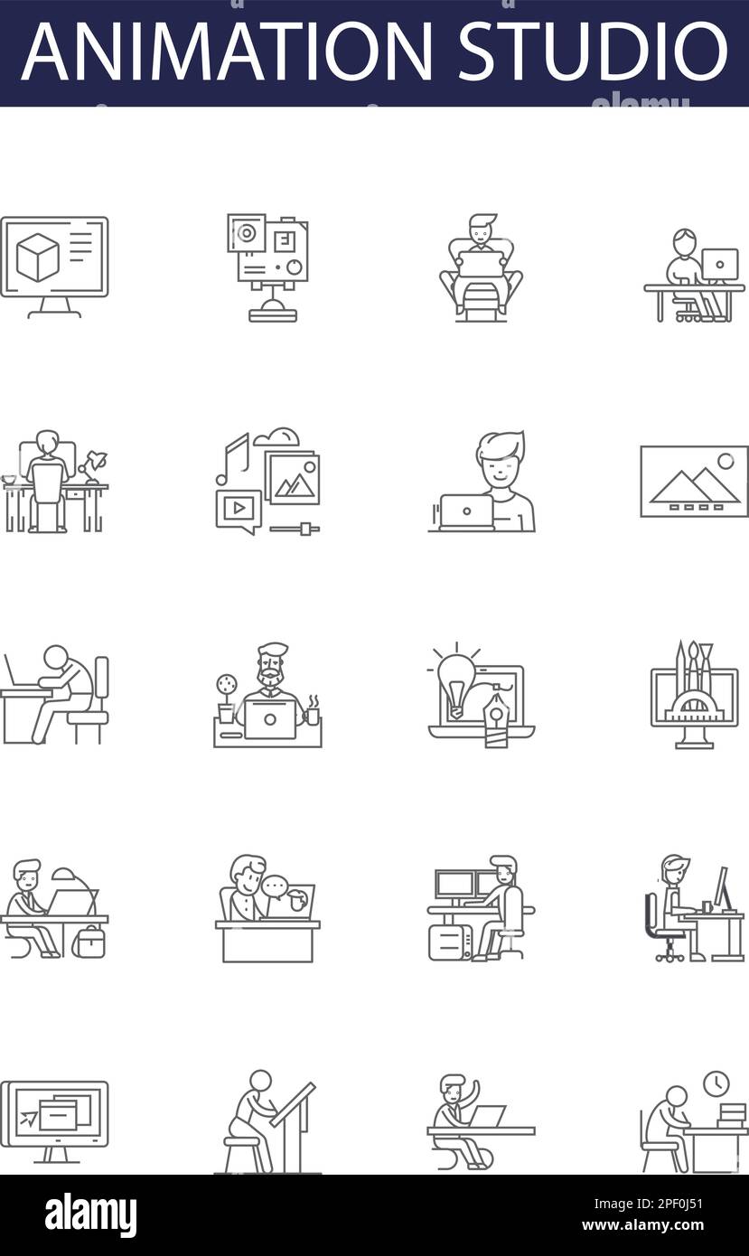 Animation studio line vector icons and signs. Studio, Cartoons ...