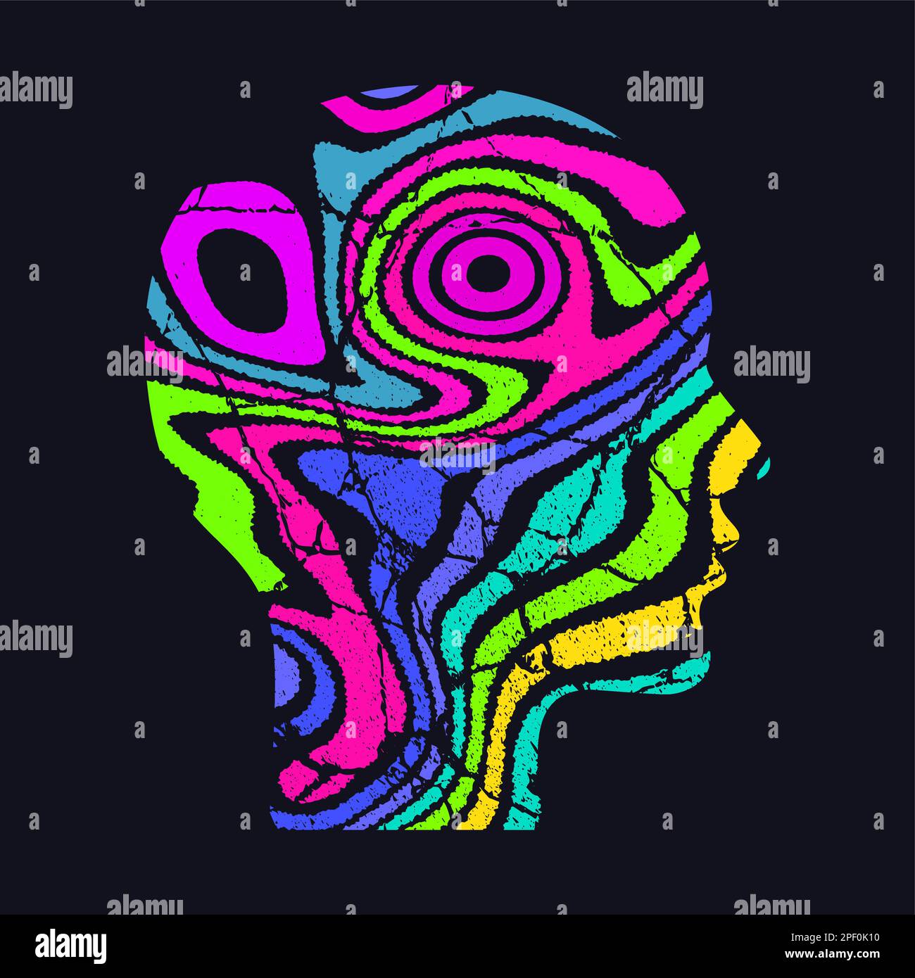 Woman profile. Silhouette of head with neon abstract psychedelic ...