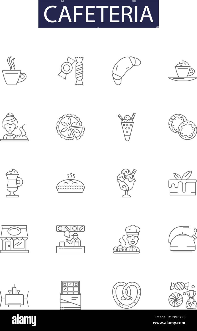 Cafeteria line vector icons and signs. canteen, cafeteria, food-court ...