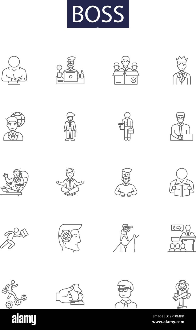 Boss line vector icons and signs. Manager, Leader, Chief, Administrator, Executive, Overseer ...