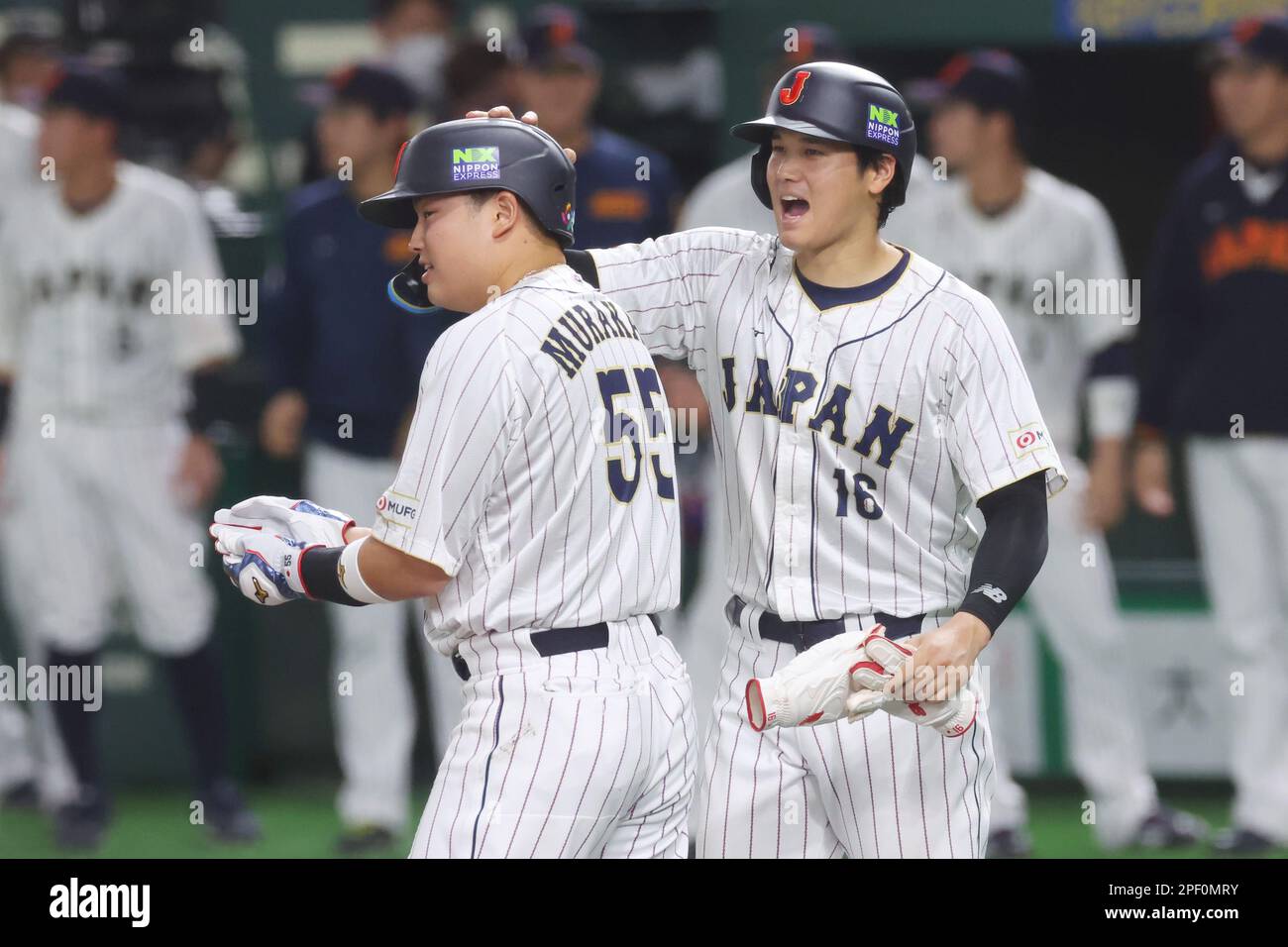 Tokyo, Japan. 16th Mar, 2023. (L to R) Munetaka Murakami, Shohei Ohtani ...