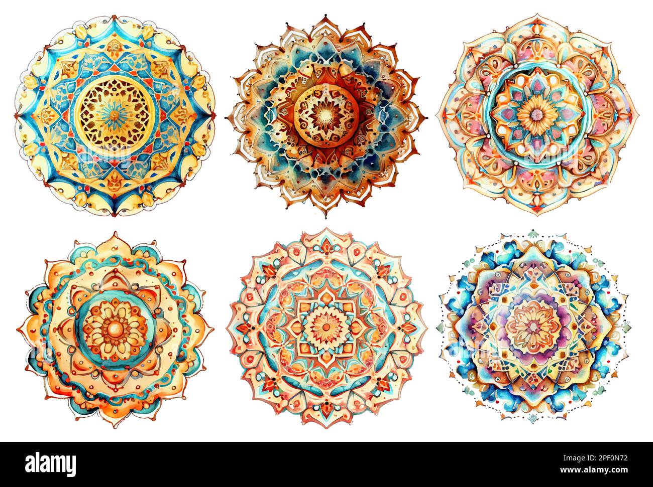 set vector watercolor illustration of muslim mandala ramadan concept ...