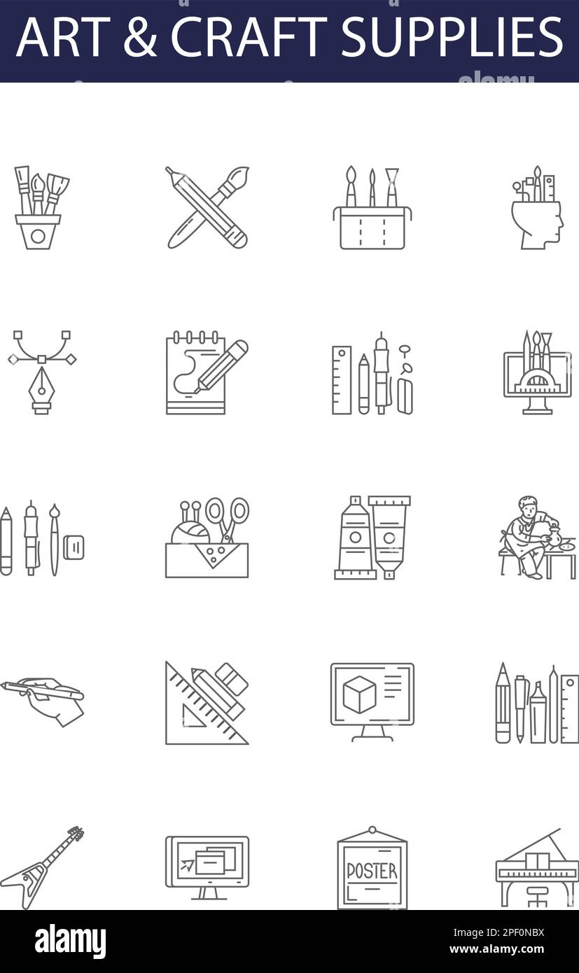 Art & craft supplies line vector icons and signs. illustration, vector ...