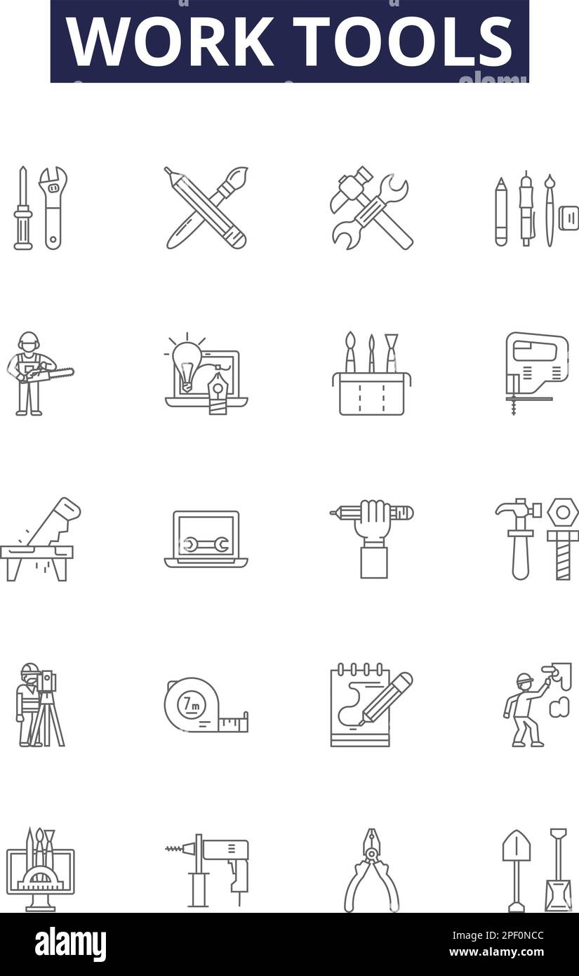 Work tools line vector icons and signs. Work, Machines, Instruments ...