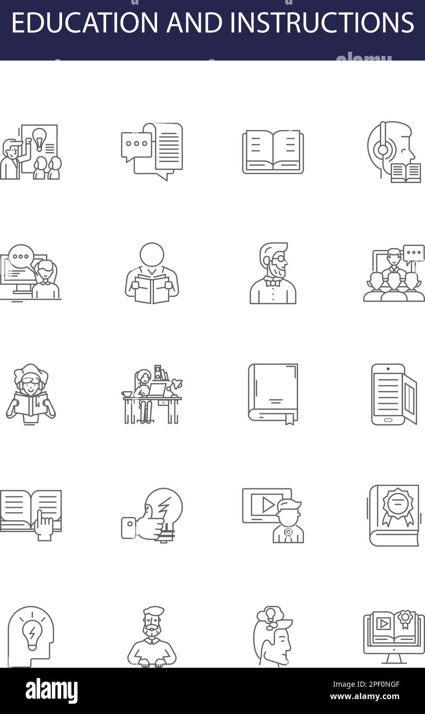 Education and instructions line vector icons and signs. Learning, Training, Instructing, Tuition ...