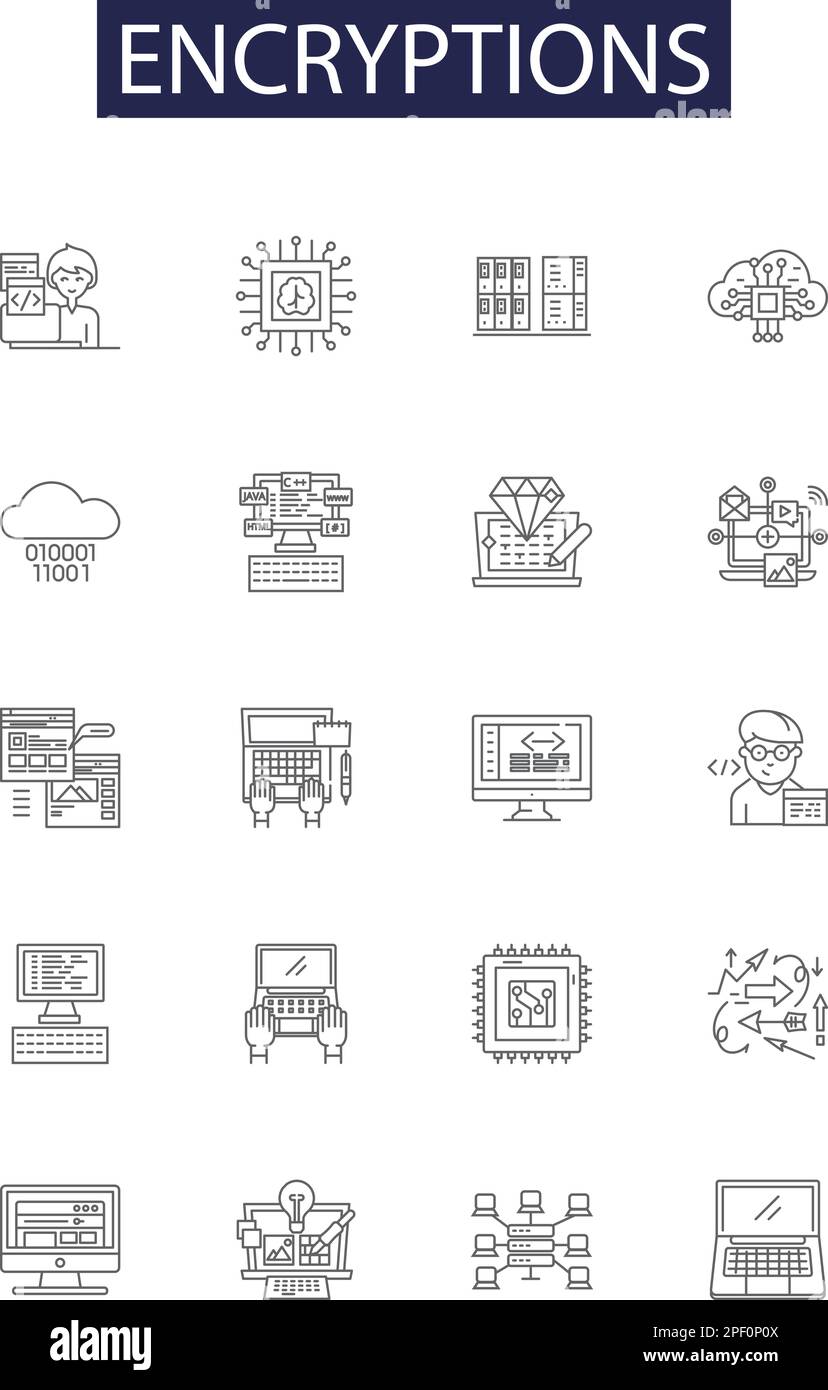 Encryptions Line Vector Icons And Signs Cryptography Coding Cybersecurity Ciphers