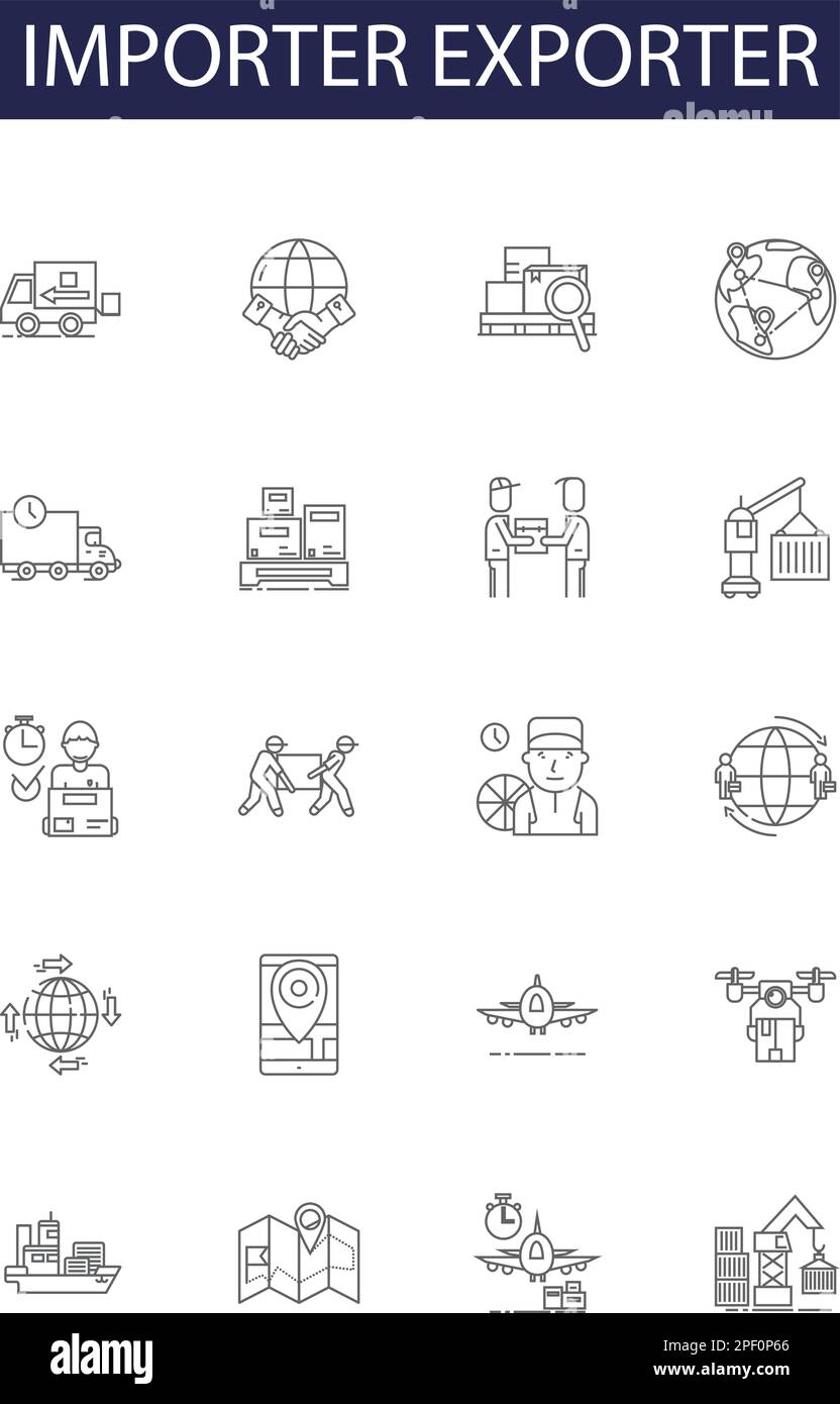 Importer exporter line vector icons and signs. shipping, import ...