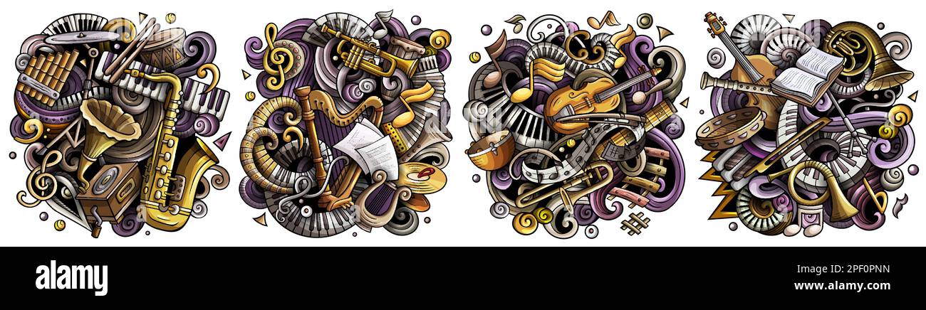 classical music cartoon vector doodle designs set. Colorful detailed ...