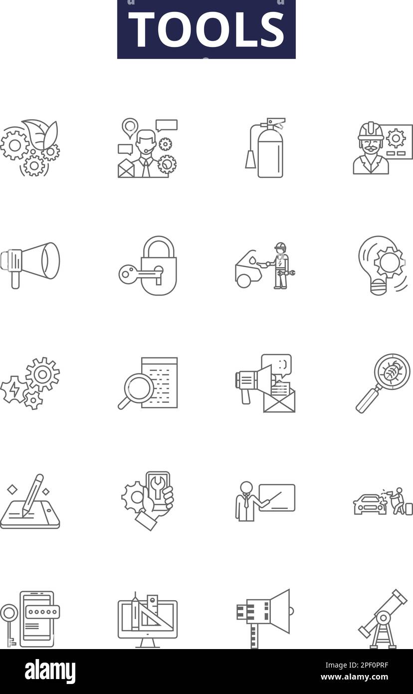 Tools line vector icons and signs. Wrench, Hammer, Saw, Drill ...