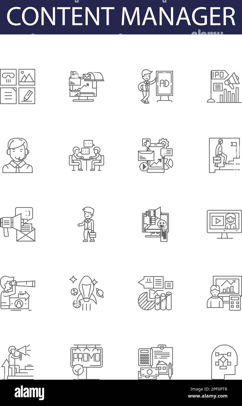 Content manager line vector icons and signs. Manager, Editor, Writer ...