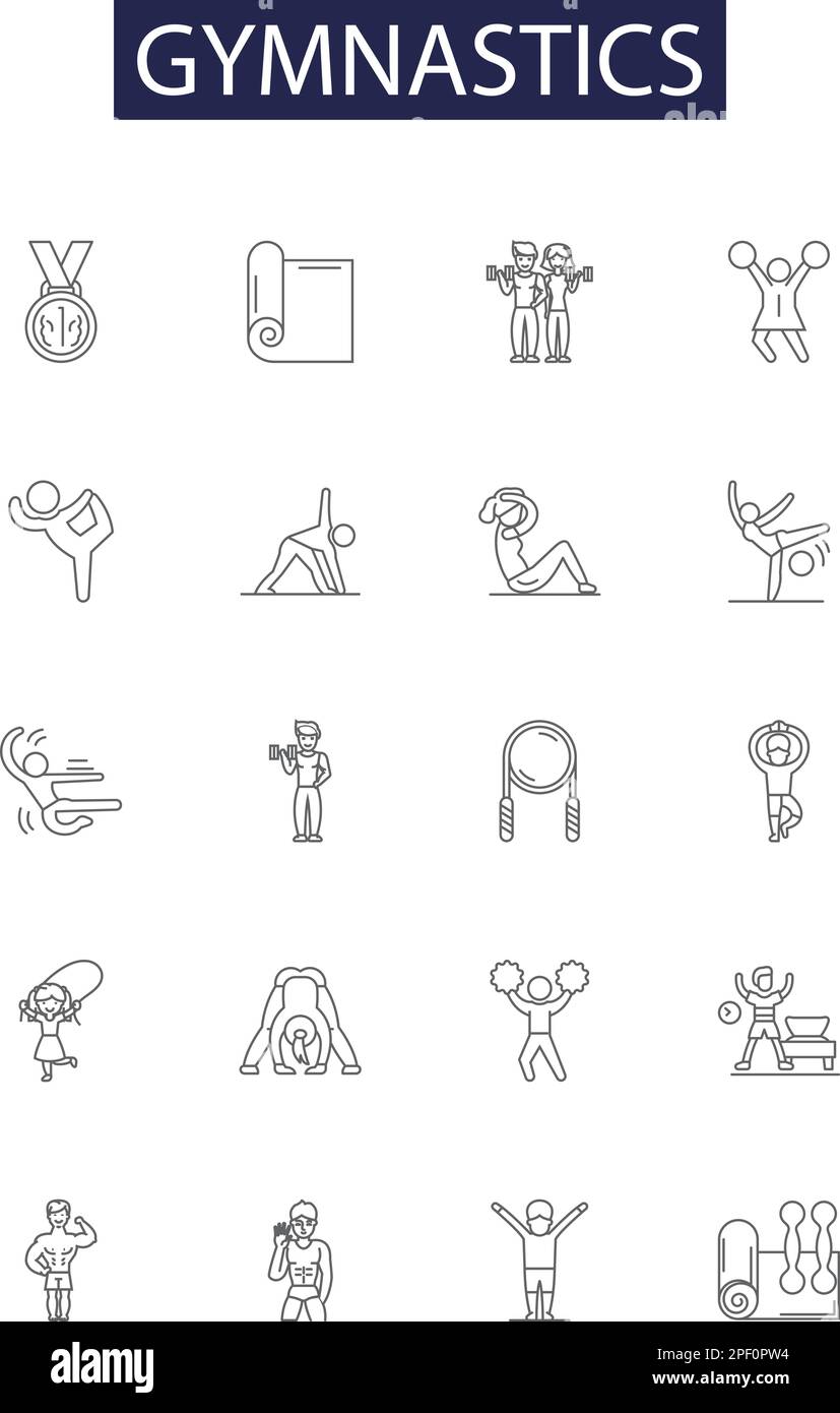 Gymnastics line vector icons and signs. exercise, athlete, body, gym ...