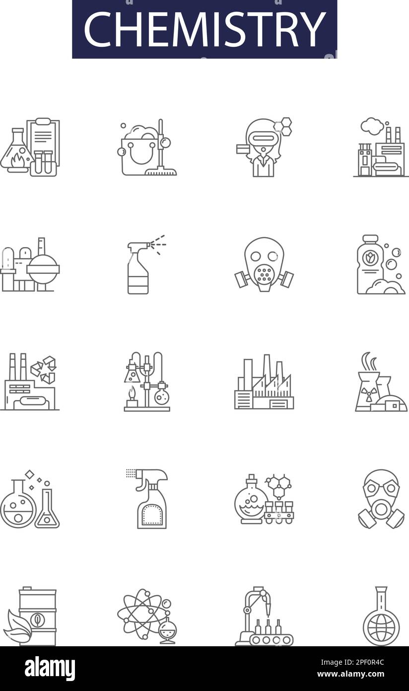 Chemistry line vector icons and signs. Atom, Charge, Compound, Solution ...