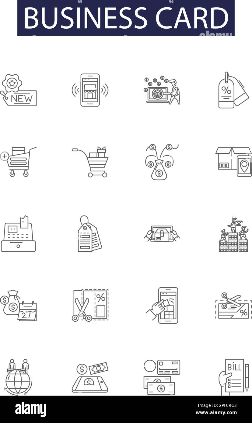 Business card line vector icons and signs. Card, Name, Logo, Contact ...