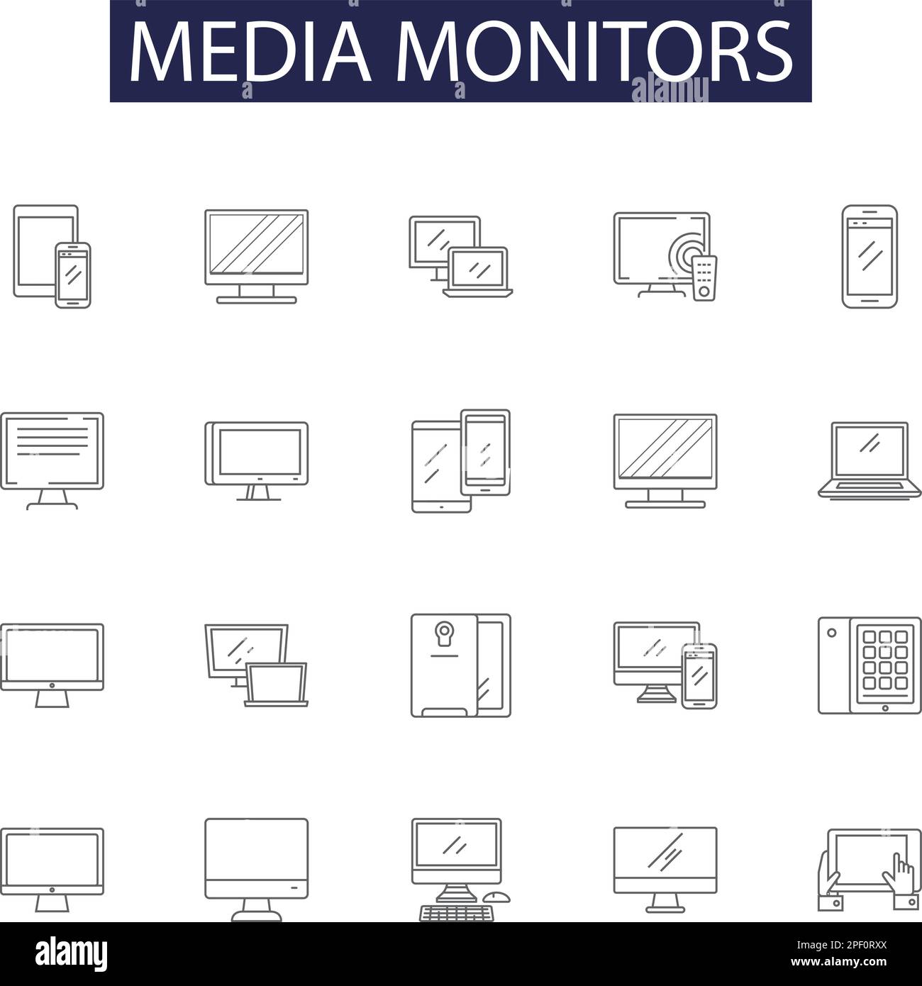 Media monitors line vector icons and signs. Monitors, Broadcasting ...