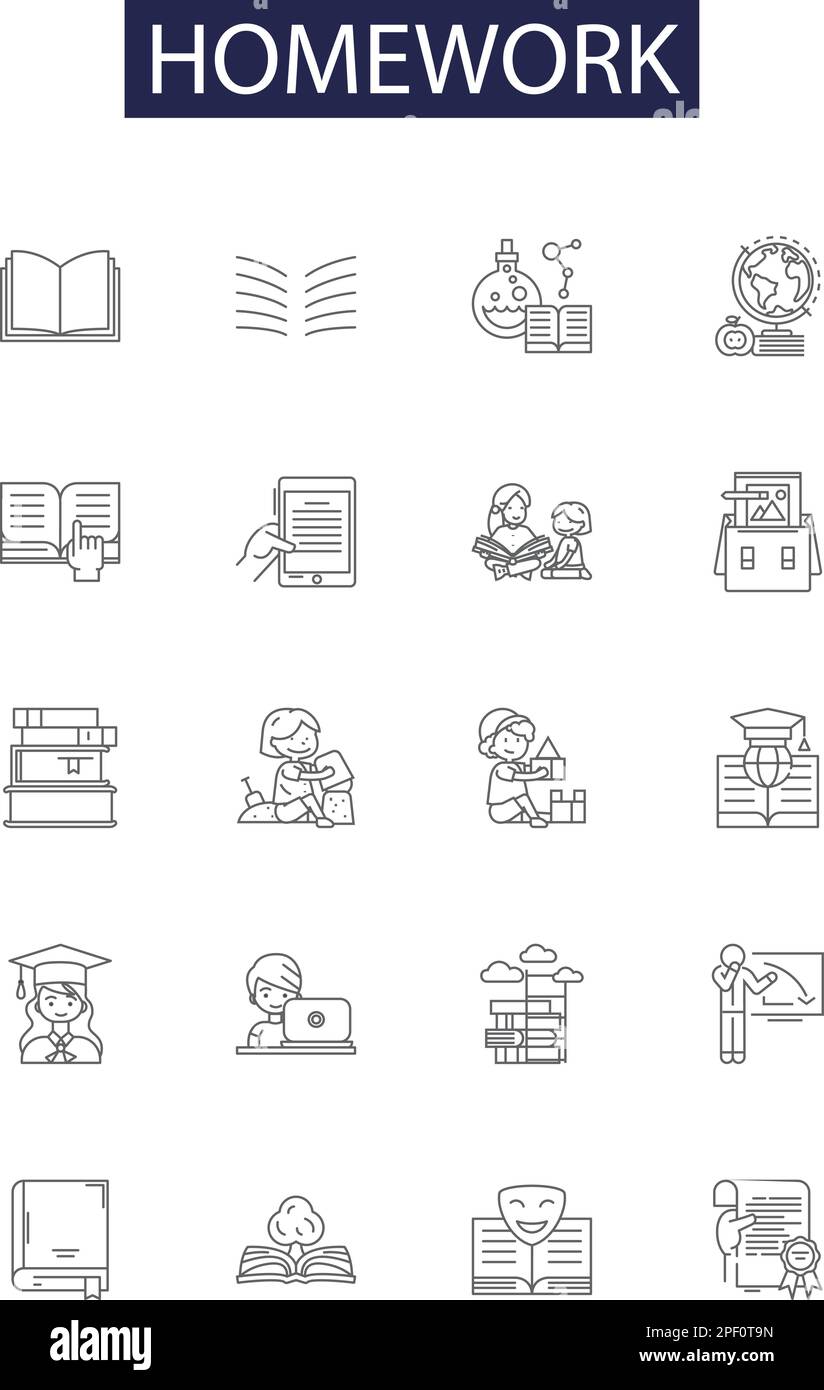 Homework line vector icons and signs. Assignment, Learning, Exercise, Studies, Responsibility ...