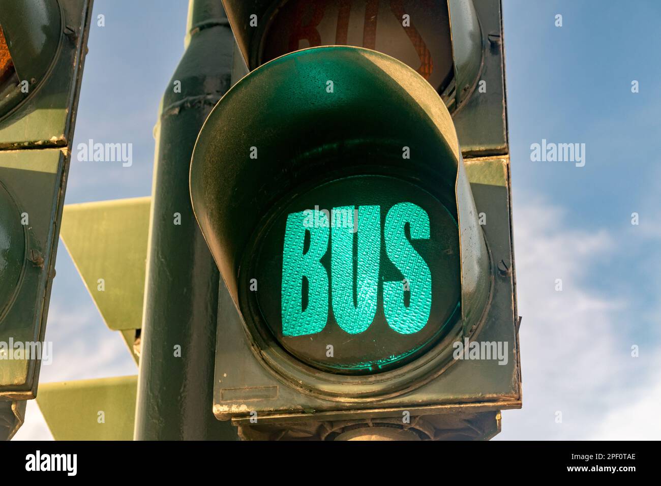 Traffic green light for buses on the crossroad Stock Photo - Alamy