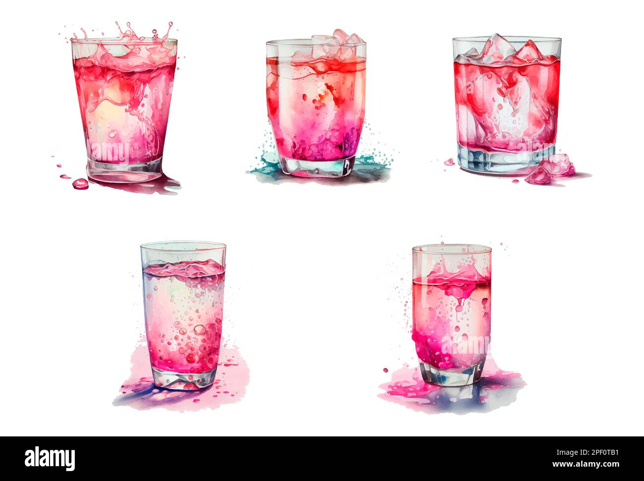 set vector watercolor illustration of muslim pink water glass ramadan ...