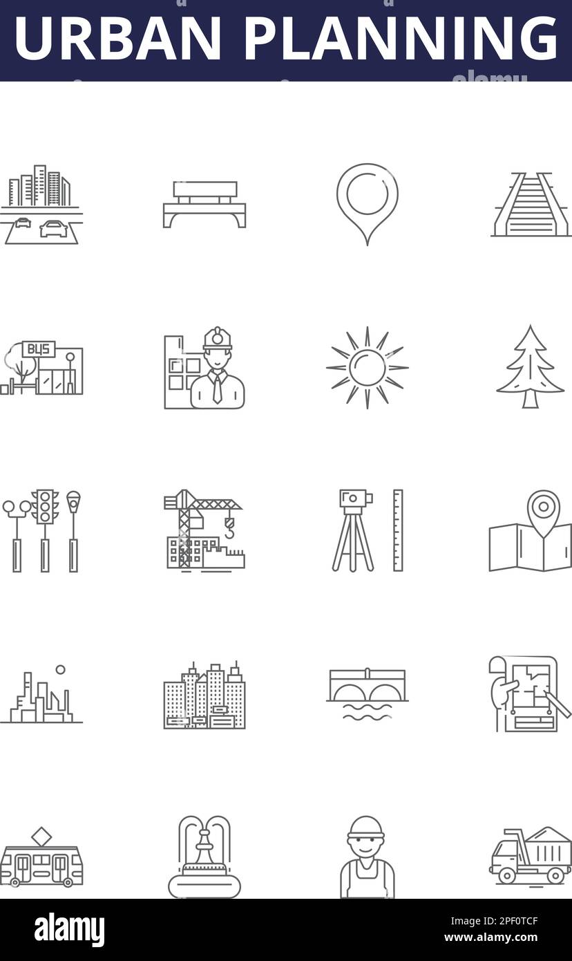 Urban planning line vector icons and signs. urban, design, project ...