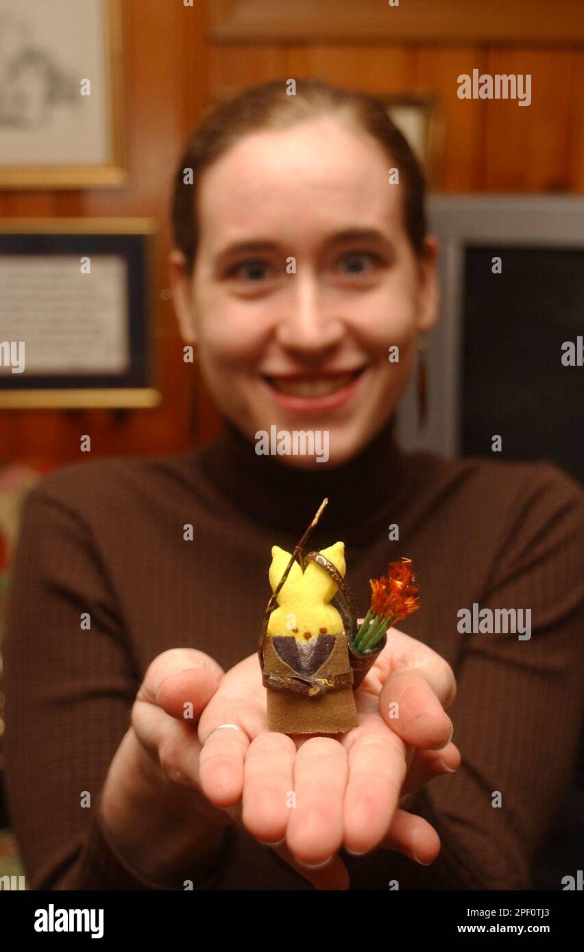 Genevieve Baillie displays her "Lord of the Peeps" characters and ...