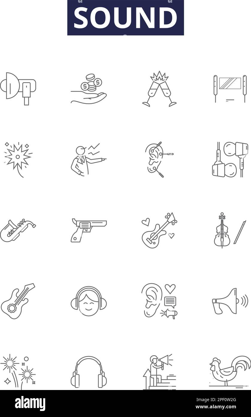 Sound line vector icons and signs. Noise, Audible, Resound, Hiss, Tweet ...