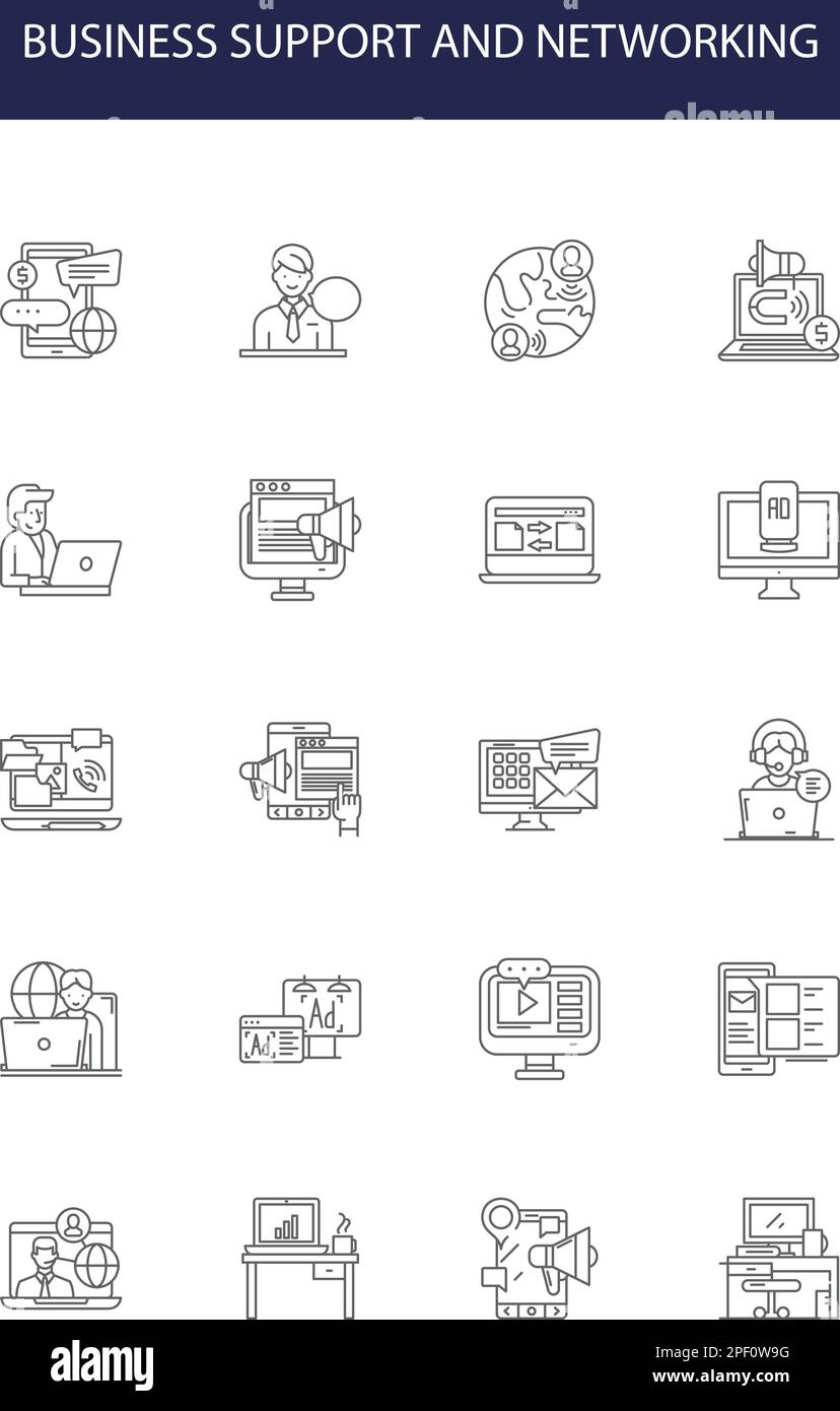Business support and networking line vector icons and signs. people ...